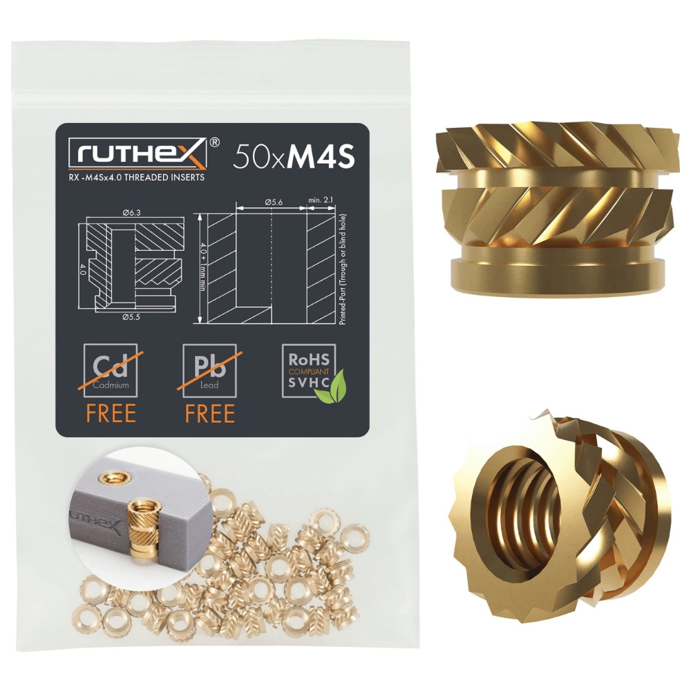 Ruthex umetak sa navojem M4 SHORT (50 kom) RX-M4Sx4.0 – Voxellab 3D Market